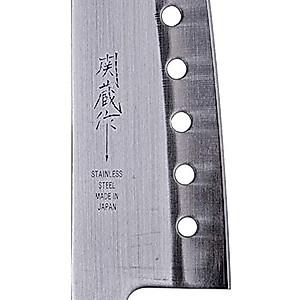 Hinomaru Collection Sekizo Japan Quality Stainless Steel Santoku Multi Purpose Chefs Knife 11.75" Itamae Sushi Chef Knife With Wooden Handle Made In Japan (Blade with Holes)