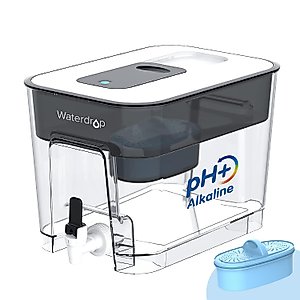 Waterdrop Alkaline Water Filter Dispenser, Large 40-Cup, Up to PH 9.5, Healthy, Clean & Toxin-Free Mineralized Alkaline Water, 100-Gallon, BPA Free, Black (1 Filter Included)