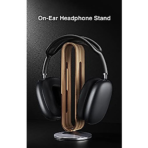 SIKAI CASE Bamboo Headphones Stand Holder,U-Shaped Arc Design,Aluminum Alloy Non-Slip Base,Wood Headphone Stand for Desk Compatible with On-Ear Headphones for Study/Bedroom/Office(Grey)
