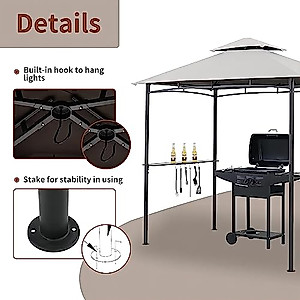 Outdoor Double Tiered Grill Gazebo BBQ Patio Canopy Tent,Party Tent with Pendant Light and Floor Fixing L96 x W60 x H101(White)