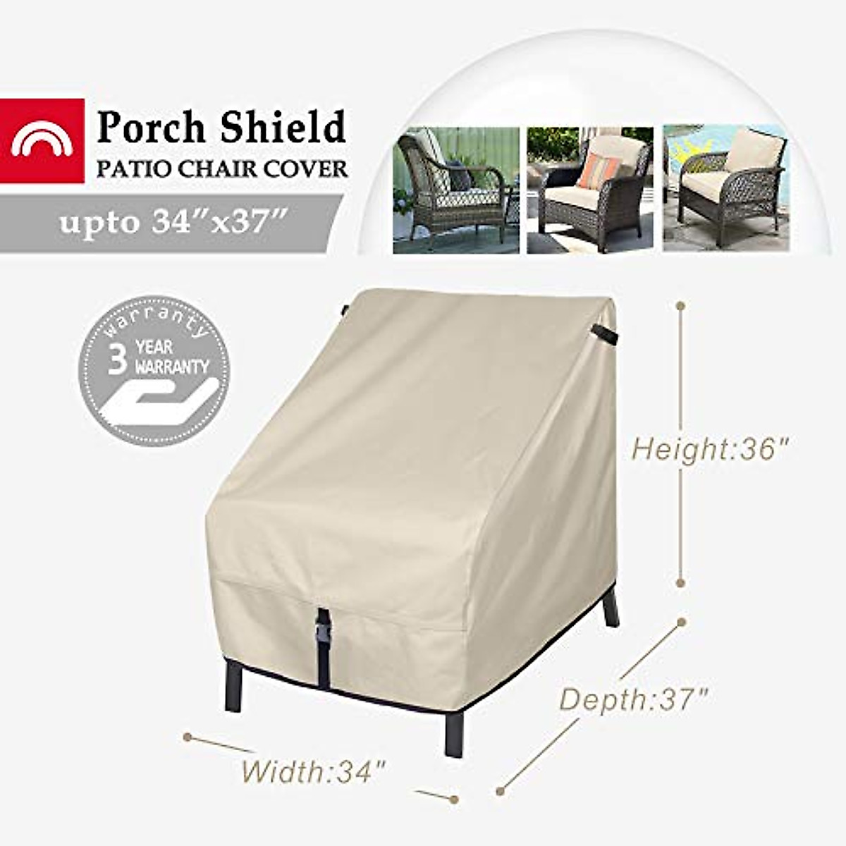Porch Shield Patio Chair Covers - Waterproof Outdoor Lounge Deep Seat Adirondack Chair Cover 2 Pack - 34W x 37D x 36H inch, Beige