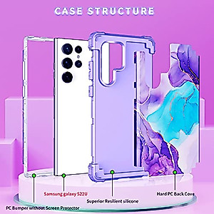 BQQFG for Galalxy S23 Ultra 5G Case,Marble Design Three Layer Heavy Duty Shockproof Hybrid Hard Plastic Bumper Soft Silicone Rubber Drop Protective Cover Case for Galaxy S23 Ultra 5G 6.8",Purple