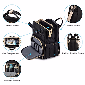REPIG Diaper Bag Backpack with Changing Station, Large Baby Diaper Bag, Multifunctional Travel Diaper Waterproof Backpack for Baby Boy & Girls, with Portable Diaper Pad, Black