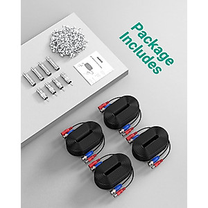 ANNKE 4 Pack 30M/100ft All-in-One Video Power Cables, BNC Extension Surveillance Camera Cables for CCTV Security DVR System Installation, Free 8 x BNC Connectors and 100pcs Cable Clips Included