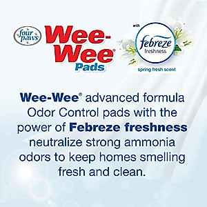 Four Paws Wee-Wee Odor Control with Febreze Freshness Pee Pads for Dogs - Dog & Puppy Pads for Potty Training - Dog Housebreaking & Puppy Supplies - 22" x 23" (100 Count),White