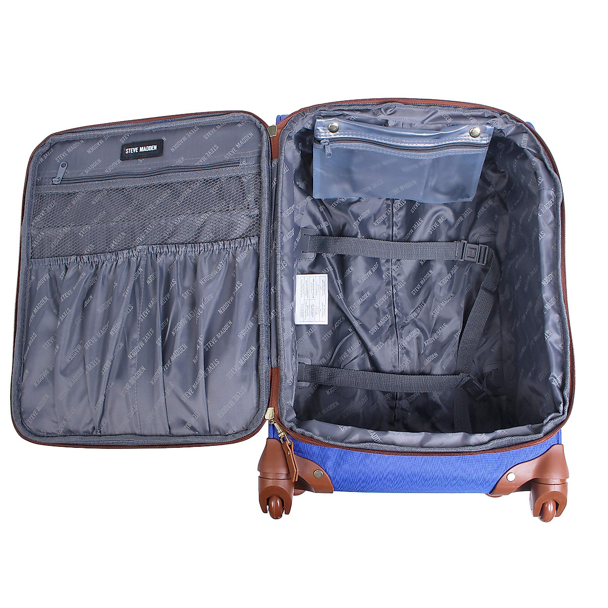 Steve Madden Designer Luggage Collection - Expandable 24 Inch Softside Bag - Durable Mid-sized Lightweight Checked Suitcase with 4-Rolling Spinner Wheels (Global Blue)