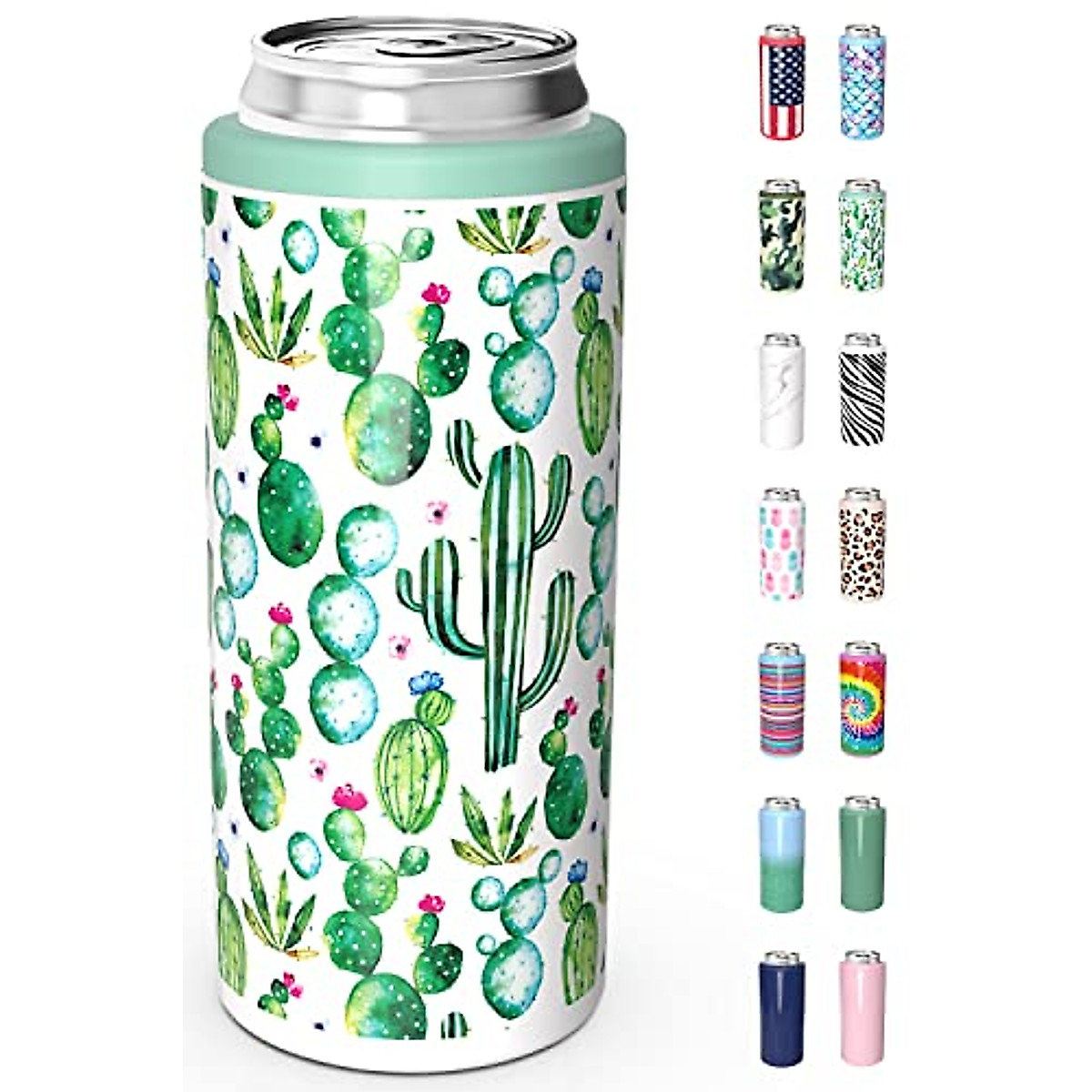 TILUCK Skinny Can Cooler for Slim Beer & Hard Seltzer, Stainless Steel, Doucle-Walled Stainless Steel Insulated Slim Cans, Standard 12 oz (Cactus)