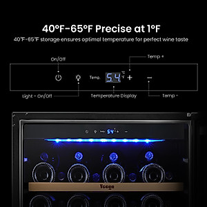 Yeego Wine Fridge Cooler - 24 Inch Wine Fridge Hold 47 Bottles, 40-65°F Wine Refrigerator Glass Door, Built in, Freestanding Under Counter Fridge Lockable for Beer Soda Drink Home Bar Office