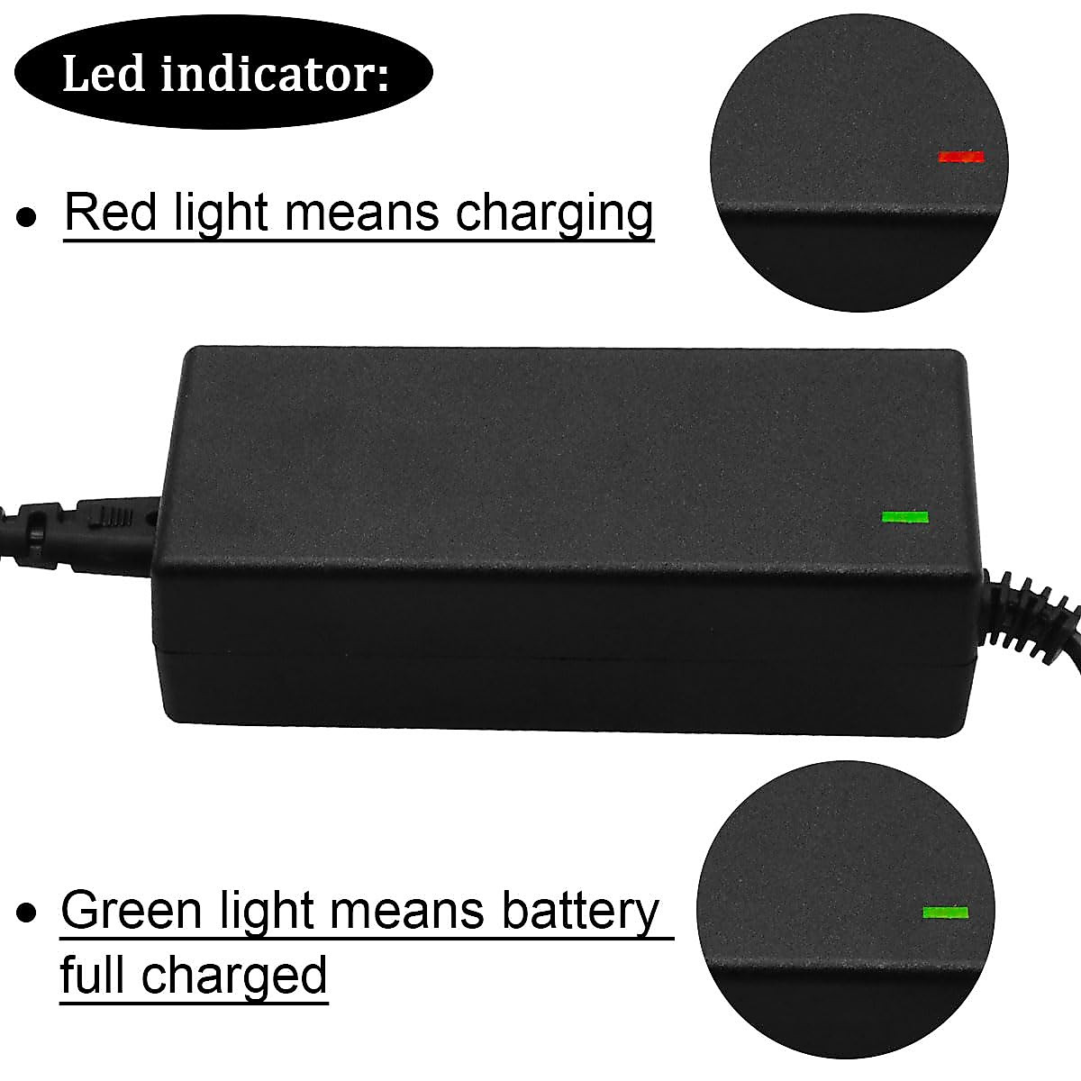 maierke 42V 2A Charger 1 Prong Smart for 36V Electric Bike Scooter Lithium Battery,Universal 36V Lithium Battery Chargers with 2 Plugs in 1 Connector (5.5mm 1-Prong DC Plug and 8mm 3-Prong) M-K1-060