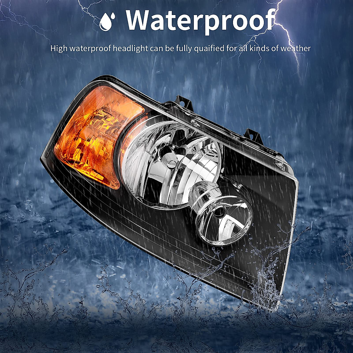 AUTOSAVER88 Headlight Assembly Compatible with 03 04 05 06 2003 2004 2005 2006 ford Expedition Black Housing Clear Lens