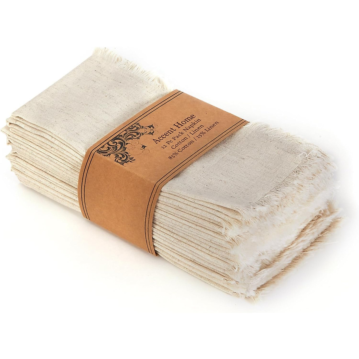 ACCENTHOME Natural Cotton Linen Napkin Set of 12 18x18 inch Dinner Napkins - Washable Soft Premium Hotel Quality Reusable Napkins Perfect Table Napkins for Family Dinners, Weddings & Everyday Use