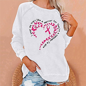 My Orders Womens Breast Cancer Distressed Sweatshirt Pink Ribbon Graphic Vintage Crewneck Sweatshirt Fight Cancer Long Sleeve Tops