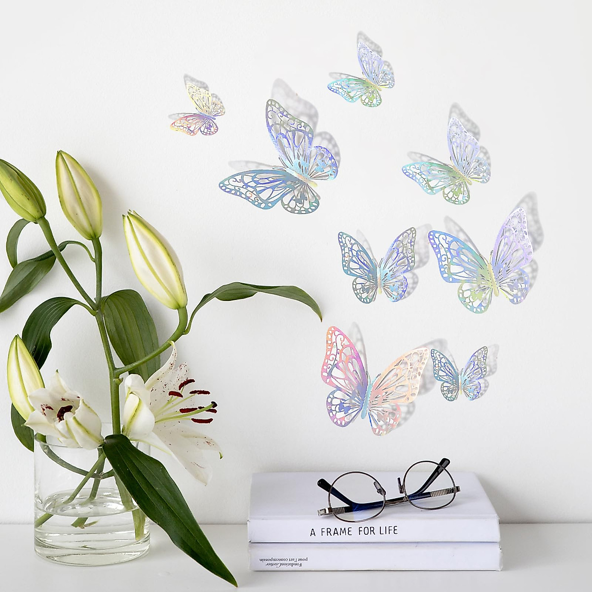 72PCS 3D Laser Silver Butterfly Wall Decor, 3 Styles 3 Sizes, Metallic Butterfly Wall Stickers Room Mural, Removable Butterfly Decorations for Room, Party, Birthday, Wedding, Cakes, DIY Gift