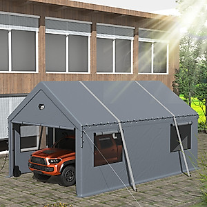 12x20 Heavy Duty Carport Canopy - Extra Large Portable Car Tent Garage with Roll-up Windows and All-Season Tarp Cover,Removable Roof &Side Walls for Car, SUV,Boats&Truck Shelter Sheds