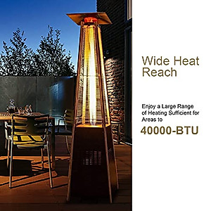 WERLIKE Outdoor Patio Heater，Pyramid Glass Tube Propane Patio Heater, with Black Wheels, for Outdoor Garden Camping Barbecue Party (Color : Brown)