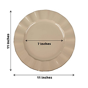 Efavormart 10 Pack | 11" Taupe Large Hard Plastic Dinner Plates With Gold Wavy Rim, Heavy Duty Disposable Dinnerware