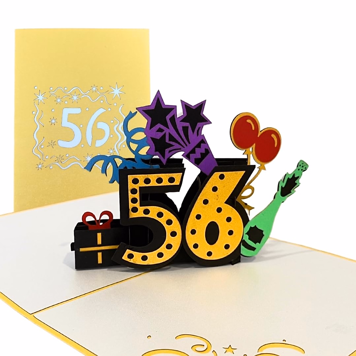 ALPHAK Happy 56th Birthday 3D Pop Up Card, Birthday 3D Greeting Card, 56th Birthday Gifts