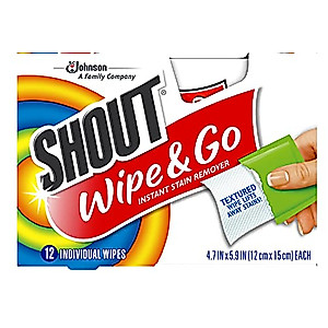 Shout Wipe and Go Instant Stain Remover, for On-the-Go Laundry Stains, 12 Count - Pack of 12 (144 Total Wipes)