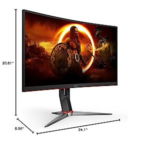 AOC C27G2Z 27" Curved Frameless Ultra-Fast Gaming Monitor, FHD 1080p, 0.5ms 240Hz, FreeSync, HDMI/DP/VGA, Height Adjustable, 3-Year Zero Dead Pixel Guarantee, Black, Xbox PS5 Switch