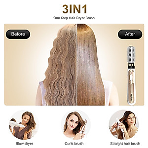Hair Dryer Brush, 3 in 1 One Step Hot Brushes for Women with Changeable Brush Heads, Negative Ionic Brush Blow Dryer Styler Volumizer for Short Long Hair Mother's Day