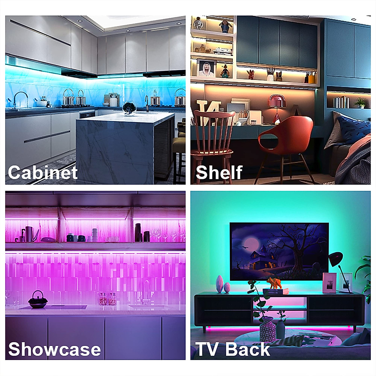 maylit 8 PCS RGB Under Cabinet Lighting Kit, App and Remote Control Led Strip Lights, Music Sync Color Changing Led Lights with ETL Listed Power Adapter, for Cabinet, Counter, Shelf, Bookcase, 13ft
