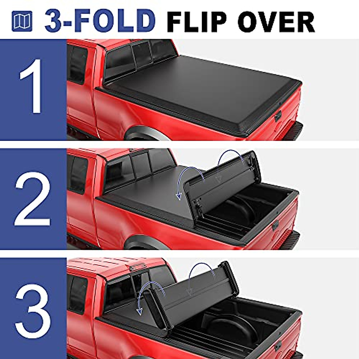 MOSTPLUS Tri-Fold Soft Truck Bed Tonneau Cover On Top Compatible with 2015-2022 Ford F150 F-150 Bed 3 Fold Styleside (5.5 FT Feet Bed)
