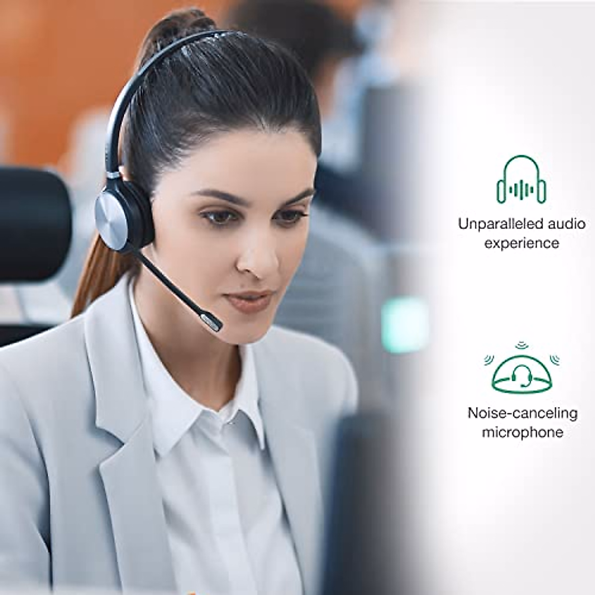 Yealink Phone Headsets for Office Phones YHS36 QD to RJ9 Wired Headset Compatible with Poly Avaya Snom Grandstream Phones Desk Landline VoIP Headset with Microphone -Mono/124g/2.1m Cable