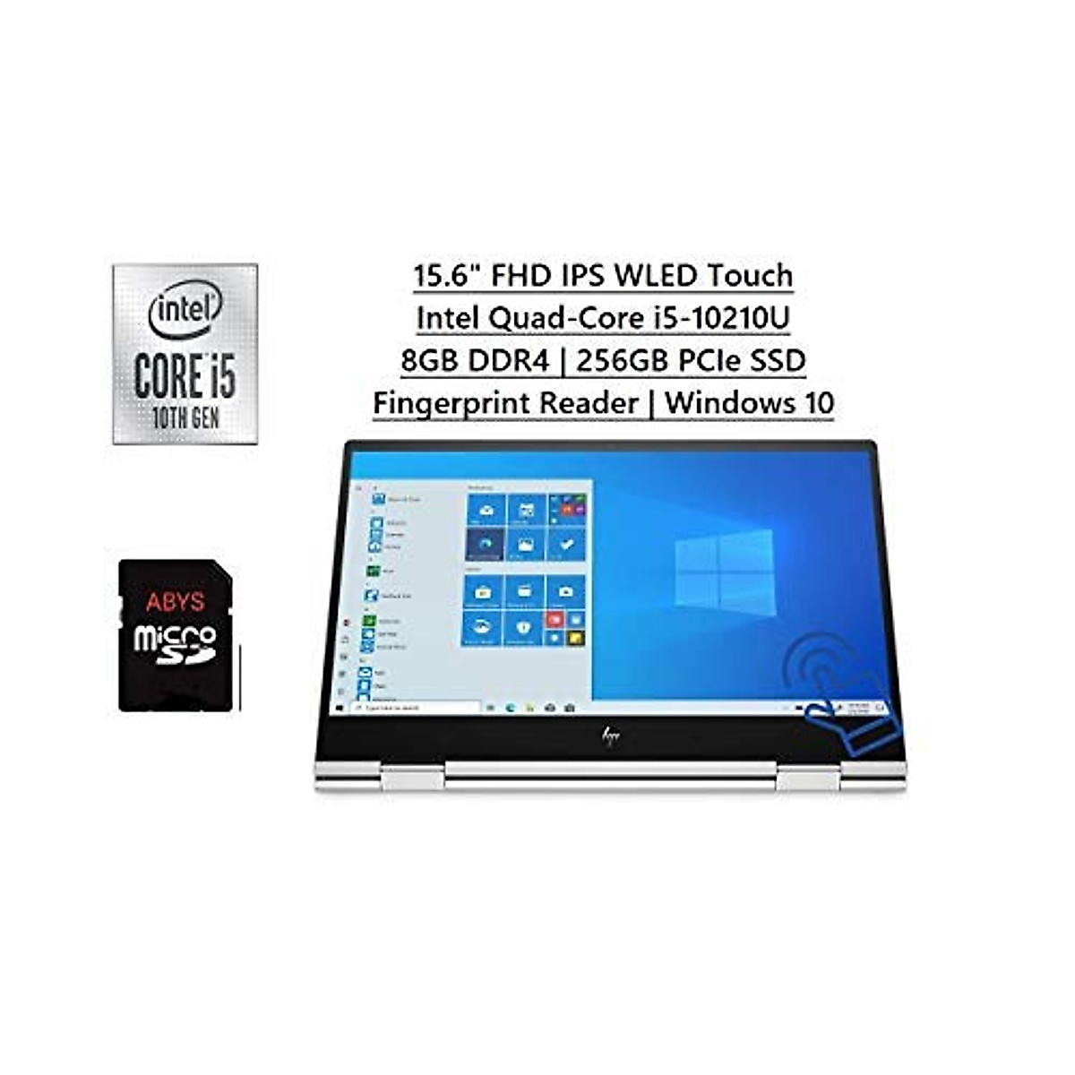 HP ENVY x360 15.6'' FHD IPS WLED-backlit Touch Convertible 2-in-1 Laptop, Intel Quad-Core i5-10210U, 8GB DDR4, 256GB PCIe SSD, Backlit KB, WiFi, BT, Fingerprint Reader, Windows 10 + 64GB Micro SD Card