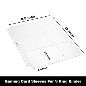 TYH Supplies Heavywieght Trading Card Sleeves for 3 Ring Binder | Double Sided Ultra Clear 11 Hole | 9 Pocket Page Gaming Card Protector Sleeves (25 Pack - 450 Pockets)