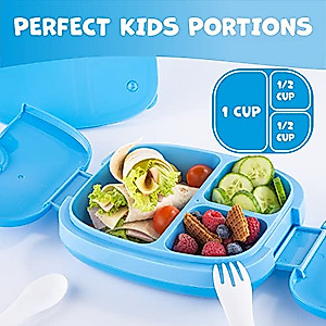 Umami Bento Lunch Box KIDS with Cutlery, Leak-Proof, Easy to Clean, 3 Compartments Bento Box for Kids, Ideal Portion Sizes for Ages 4 to 12, for Boys & Girls, Microwave, Dishwasher & Safe, BPA-Free