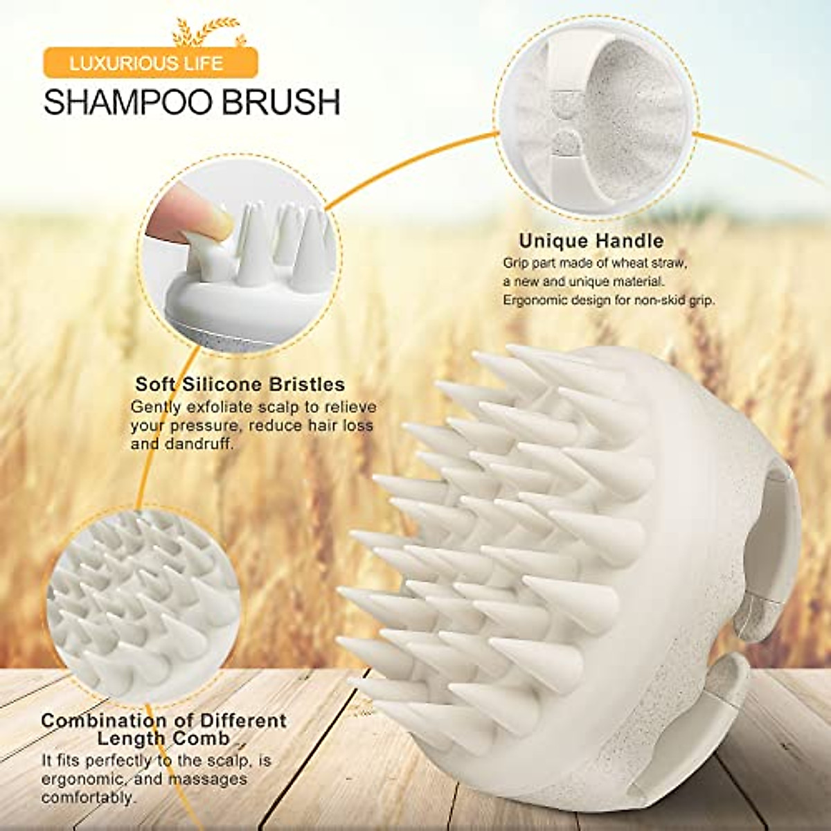 AIMIKE Hair Scalp Massager Shampoo Brush, Soft Silicone Scalp Brush Hair Scrubber, Hair Washing Scalp Exfoliator Brush for Dandruff, Head Scrubber for Thick Curly Wet Dry Hair of Women Men Kids, Beige