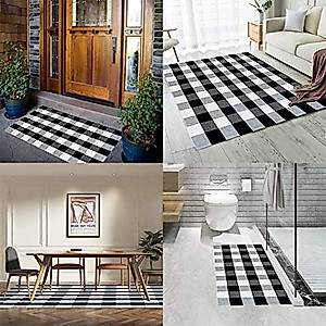 Carvapet Buffalo Checkered Area Rug Black White Checkered Carpet Buffalo Plaid Rugs 36x51 Inch Runner Indoor and Outdoor Welcome Doormat for Entryway,Porch, Kitchen, Bathroom