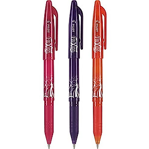 PILOT FriXion Ball Erasable & Refillable Gel Ink Stick Pens, Fine Point, Pink/Purple/Orange Inks, 3-Pack (31565)