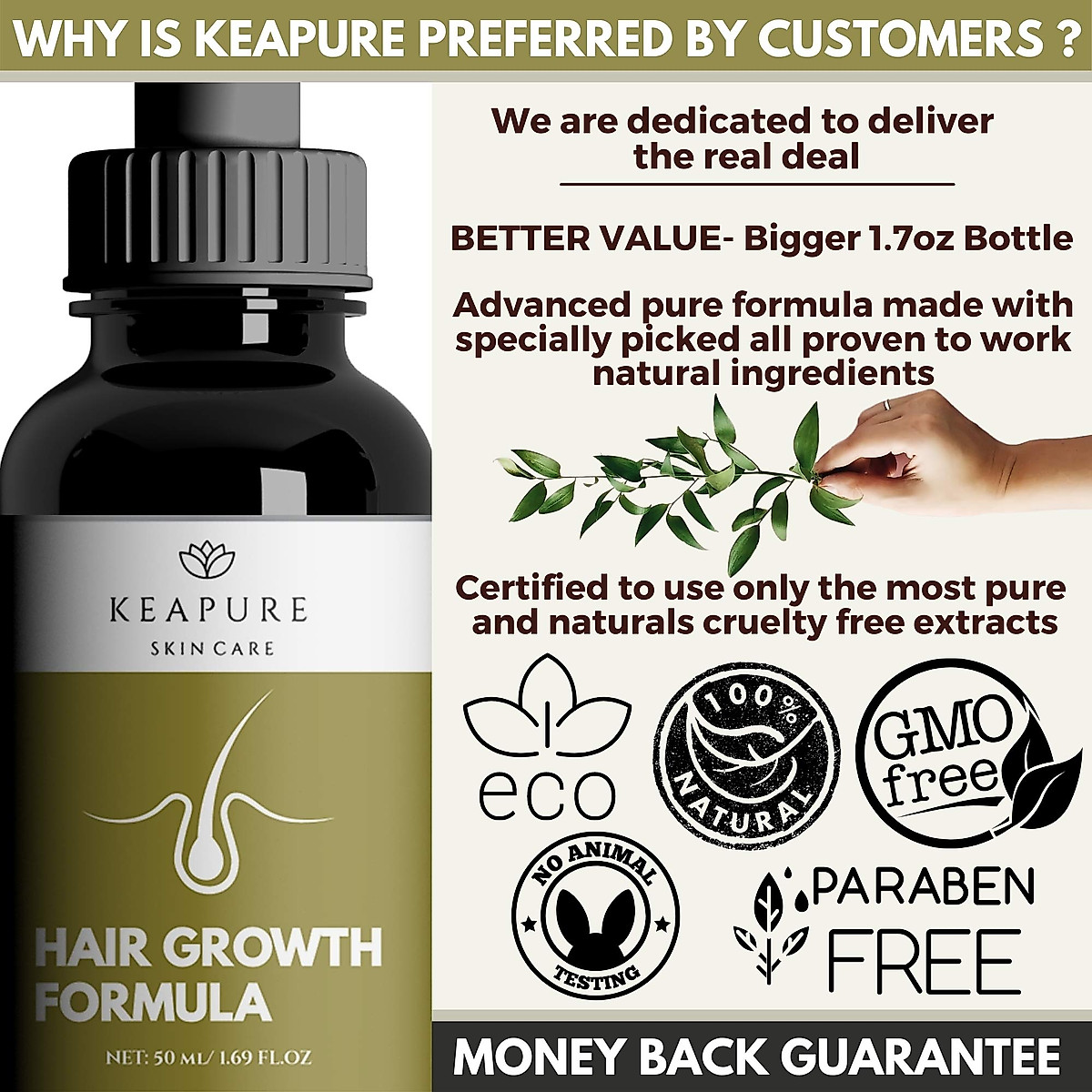 Hair Growth Oil Scalp Serum - Large 1.7oz 100% Natural Hair Growing Scalp Treatment to promote Stronger, Thicker, Longer Hair Regrowth for Men and Woman - Hair Loss Products for Hair Growth