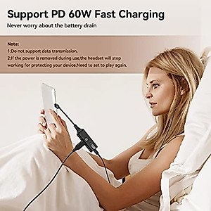 Bphuny USB C to 3.5mm Headphone and Charger Adapter, 2-in-1 USB C to AUX Mic Jack with PD 60W Fast Charging for Stereo, Earphones,Compatible with Samsung Galaxy S22/Note20, Pixel 6, iPad Pro 2021
