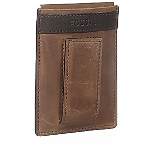 Fossil Men's Quinn Leather Magnetic Card Case with Money Clip Wallet, Brown, (Model: ML3676200)