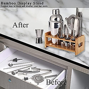ProCattle 13 Piece Cocktail Shaker Set with Bamboo Stand, Stainless Steel Mixology Bartender Kit and Recipes, Bar Tools Set, Gifts for Men Dad Grandpa, Home Party, Bar Party, Travel - 25 OZ (750ml)