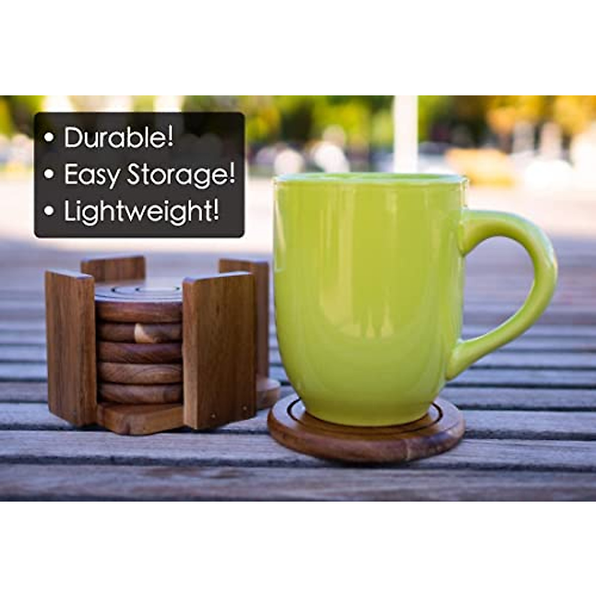 ARTISAN 6 Piece Round Acacia Wood Coaster Sets - Unique Rustic Wood Coasters for Drinks - Drink Cup Coaster Set - Absorbent Coasters with Holder for Coffee Table