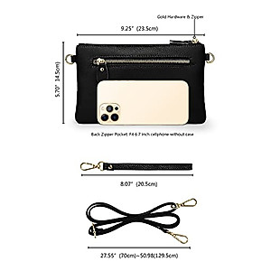 YALUXE Women Wristlet Clutch Genuine Full Grain Leather Crossbody Purse Smartphone Signature Wallet Strap