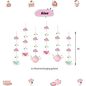 JOPARY Tea Party Decorations with LET'S PAR TEA Aluminum Foil Balloons Floral Tea Party Hanging Decorations Latex Balloons and Teapots Teacups Cupcake Toppers for Lets Par-Tea Party Decor