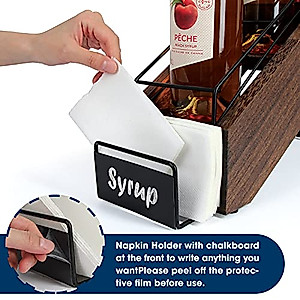 J JACKCUBE DESIGN Rustic Wood Syrup Bottle Holder, Wire 3 Compartment Shelf Organizer Rack, Storage for Syrup, Wine Bottles, Dressings, Juice and Napkins -MK710A (Rustic Wood)