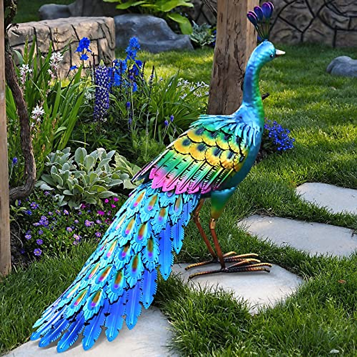 chisheen Peacock Statue Garden Decor Metal Peacock Yard Art Lawn Decoration Outdoor Sculpture