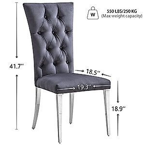 AZhome Kitchen and Dining Room Sets, Grey and Silver Pedestal Dining Table with 4 Grey Buttons Tufted Dining Chairs