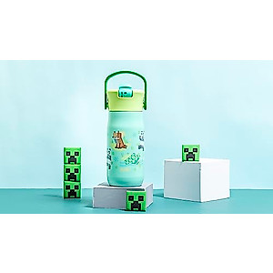 Zak Designs Harmony Minecraft Kid Water Bottle for Travel or At Home, 14oz Recycled Stainless Steel is Leak-Proof When Closed and Vacuum Insulated (Turtle, Fox, Panda, Allay)