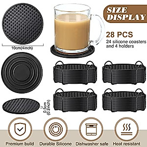 24 Pcs Silicone Coasters with 4 Holder, Drink Coasters Anti Slip Base Heat Resistant Coasters for Glass, Wood Tables, Dishwasher Safe Fits Drinking Glasses
