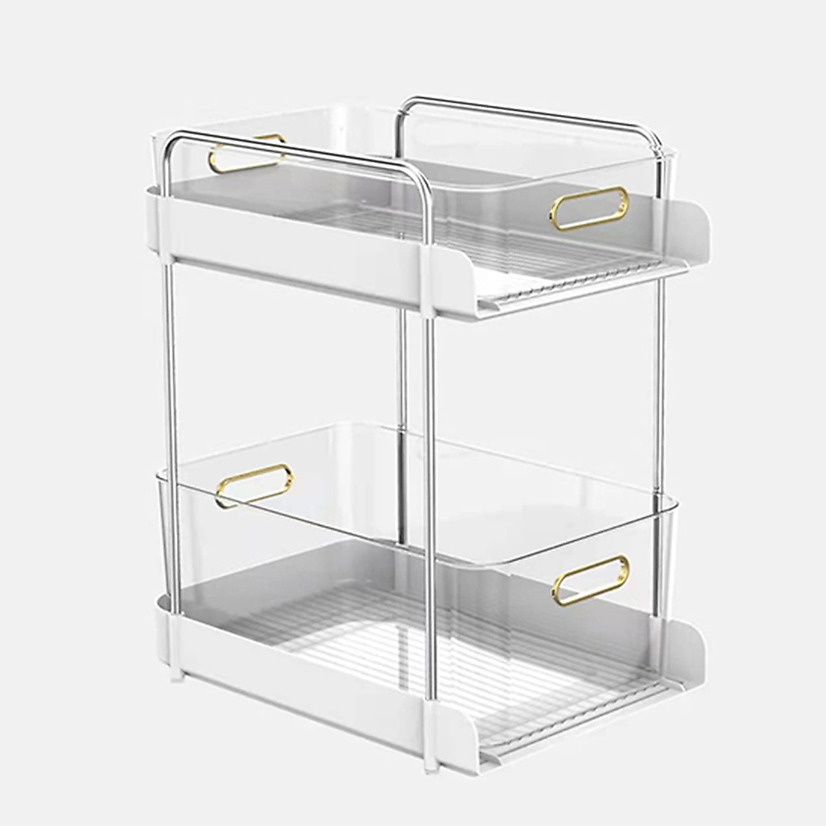 ILIKUHOME Under Sink Organizers and Storage, 2-Tier Clear Organizer with Sliding Drawers, Muti-purpose Pull Out Organizers for Bathroom, Kitchen, Pantry, Makeup, Office