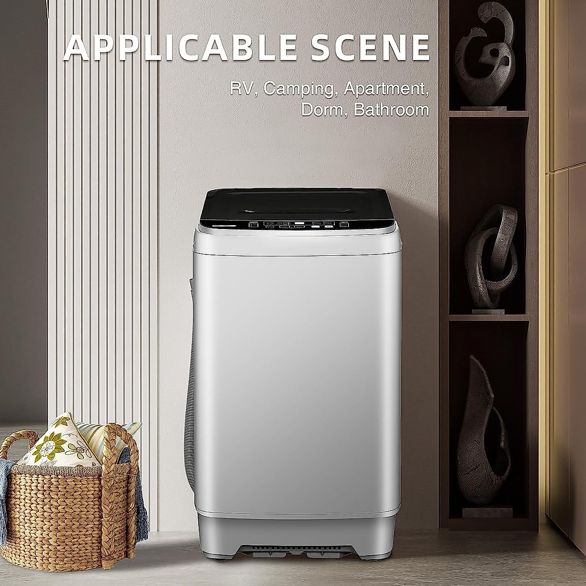 DUOSI Full Automatic Washing Machine, 15.6 lbs Top Load Portable Washer with Drain Pump, LED Display with 10 Programs & 8 Water Levels Selections, Ideal for Apartment, Dorm, RV