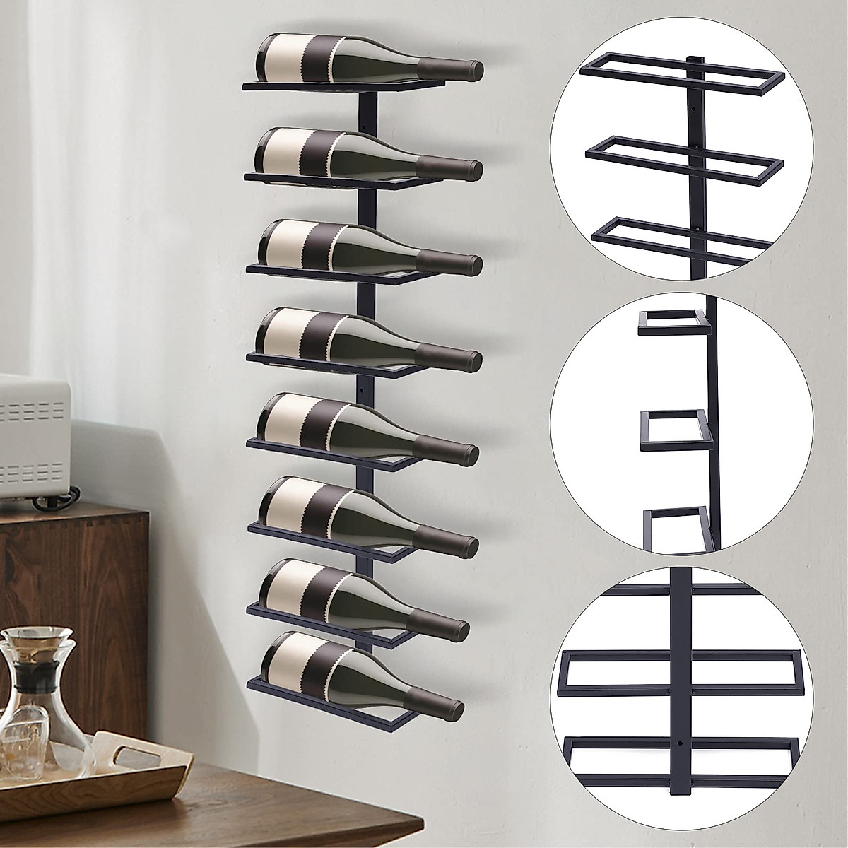 LYNICESHOP 8 Bottle Wall Mounted Wine Rack Wine Bottle Rack Holder Storage Organizer, Center Frame Metal Wall Mount Wine Bottle Rack for Kitchen, Pantry, Dining Room, Bar, Wine Cellar