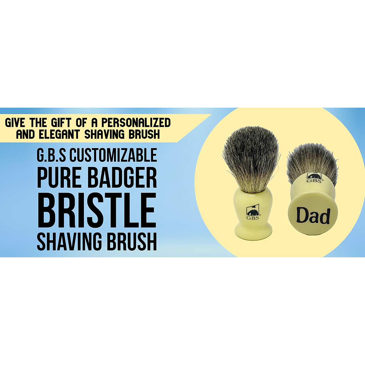 Customizable GBS Pure Badger Bristle Shaving Brush 21 MM Knot 100 mm (4" Tall) Ivory Handle! Personalized