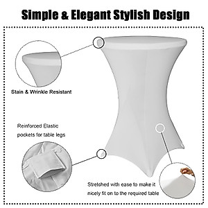 SUNTQ 4 Pack Spandex Table Covers, Cocktail Fitted Tablecloths, Round Highboy Stretch Table Cloths for Party, Wedding, Birthday, Banquet, Vendors,Bistro Table,White,32x43 Height